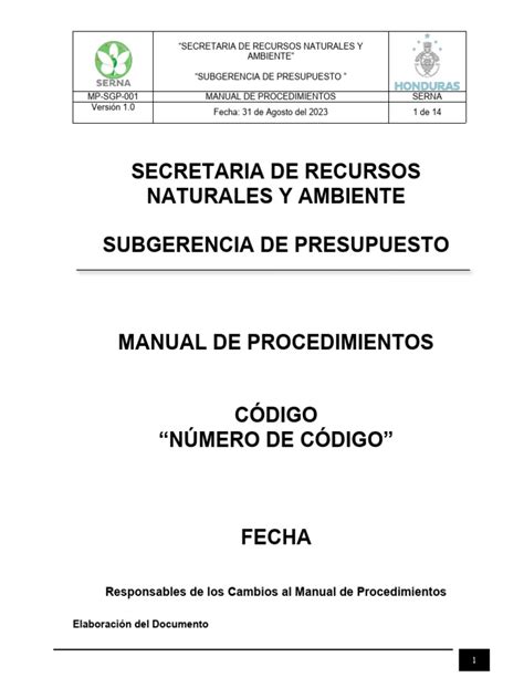 1 Plantilla Para Documentar El Manual De Procedimientos Institucional Pdf Presupuesto
