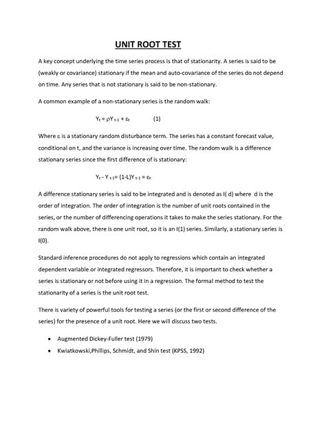 Test Of Unit Root Theory And Application Of Unit Root Tests Unit Root Test A Key Concept