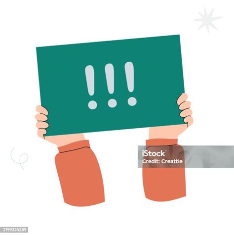 긴급성 인식 및 사회 운동을 상징하는 평면 벡터 일러스트 레이 션에서 느낌표가 있는 시위 표지판 흰색 배경에 고립 Revolution에 대한 스톡 벡터 아트 및 기타 이미지