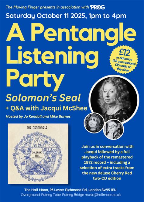Pentangle Listening Party Qanda With Jacqui Mcshee At Half Moon