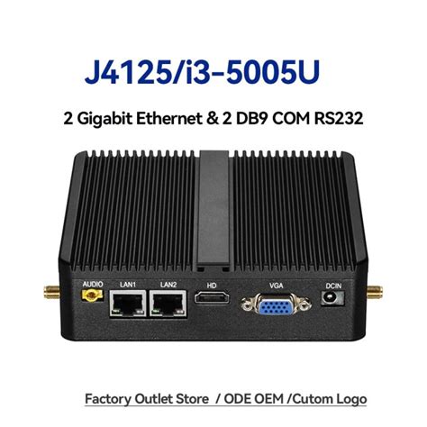 Industrial Fanless Mini Pc Celeron J4125 Core I3 5005u Dual Lan 2 Com Hdmi Wifi Windows 10