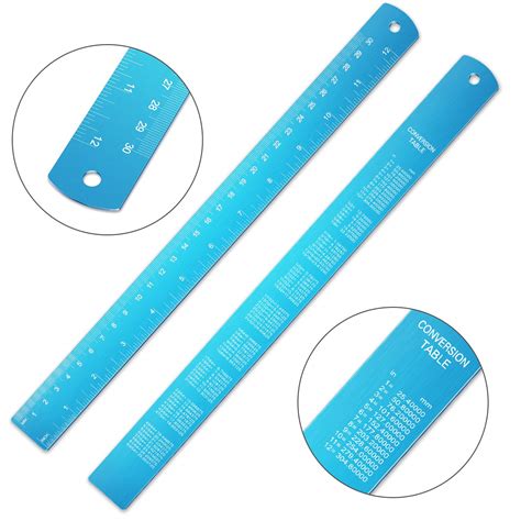 Stainless Steel Ruler And Metal Rule Kit With Conversion Table Blue