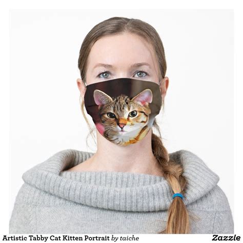 Artistic Tabby Cat Kitten Portrait Adult Cloth Face Mask Zazzle