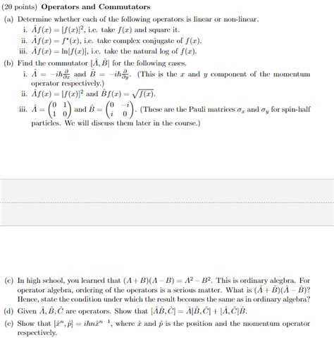 Solved 20 Points Operators And Commutators A Determine