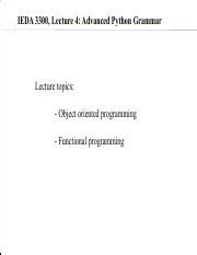 Python Lec4 Pdf IEDA 3300 Lecture 4 Advanced Python Grammar Lecture