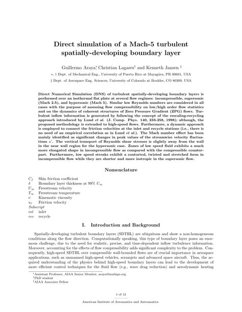 pdf direct simulation of a mach 5 turbulent spatially developing boundary layer