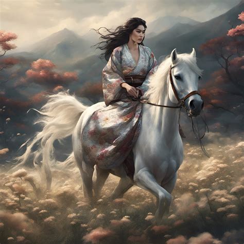 Download Ai Generated Woman White Horse Royalty Free Stock