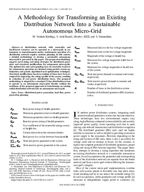 Pdf A Methodology For Transforming An Existing Distribution Network Into A Sustainable