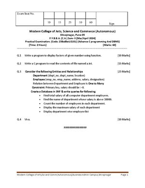SY BCA Science Sem IV Practical Examination Slips S B C Science Semester IV C B C
