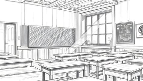Empty Classroom Sketch A Monochromatic Drawing Of A Traditional Empty Classroom Sketch A Monochromatic Drawing Of A Traditional