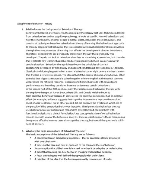 Assignment Of Bt Pdf Behaviour Therapy Psychotherapy