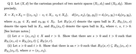Solved Q Let X D Be The Cartesian Product Of Two Metric Chegg
