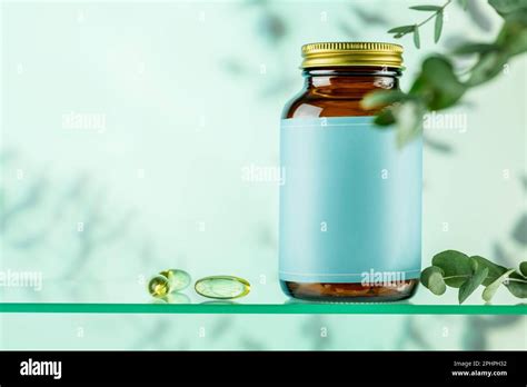 Mockup Of Natural Bio Pills Or Supplements On Blue Gradient Background