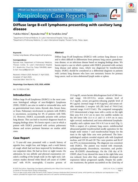 PDF Diffuse Large Bcell Lymphoma Presenting With Cavitary Lung Disease