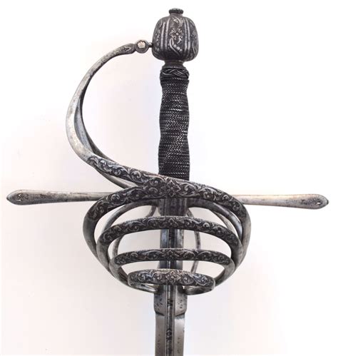 fine Chiseled And Silver Inlaid Italian Rapier Early 17th C In Swords
