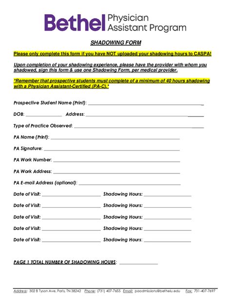 Fillable Online Shadowing Form Prospective Preceptor Letter Fax Email Print Pdffiller