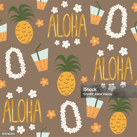 하와이 꽃 목걸이 파인애플 칵테일 알로하 손으로 그린 텍스트귀여운 여름 원활한 벡터 패턴 배경 일러스트 0명에 대한 스톡 벡터 아트 및 기타 이미지 Istock