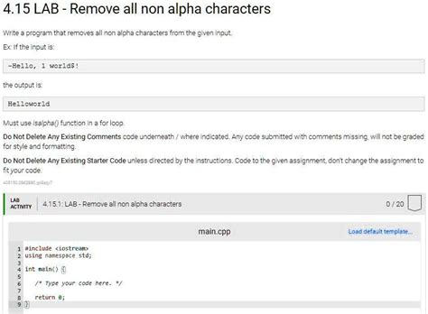 solved in c only write a program that removes all non alpha