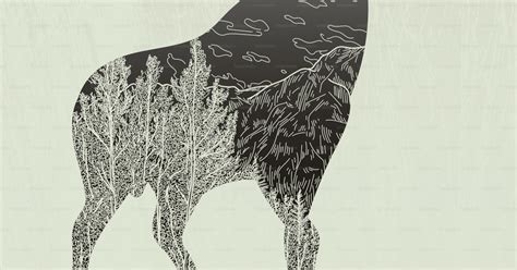 가벼운 질감의 배경에 숲 산 구름의 자연 라인 아트를 특징으로 하는 현대적인 엘크 실루엣 사진 Unsplash의 선화 이미지