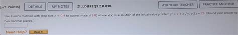 solved [ 1 ﻿points] ﻿zilldiffeq9 2 r 038e euler s