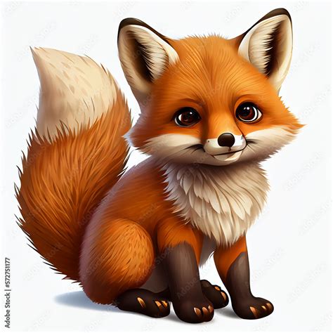 Cute Fox Animation On White Background Generative Ai Stock