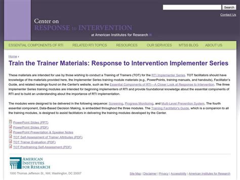 Center On Response To Intervention Train The Trainer Materials Article