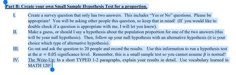 Solved Part B Create Vour Own Small Sample Hypothesis Test