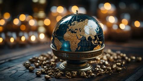 Mapa Del Mundo Iluminado Sobre Una Mesa De Madera Que Brilla En La Oscuridad Generada Por Ai