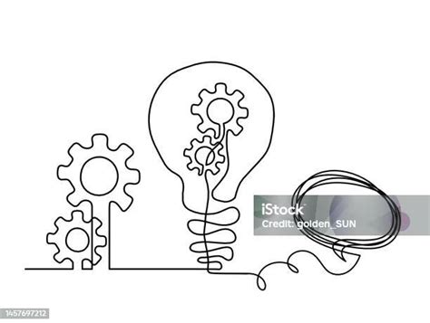 추상 둥근 금속 기어 바퀴는 전구와 흰색 배경에 선 그리기로 주석을 달고 있습니다 팀워크의 개념 0명에 대한 스톡 벡터 아트 및 기타 이미지 Istock