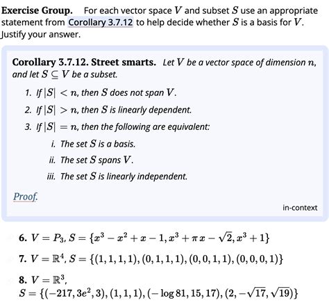 Solved Exercise Group For Each Vector Space V And Subset S Chegg