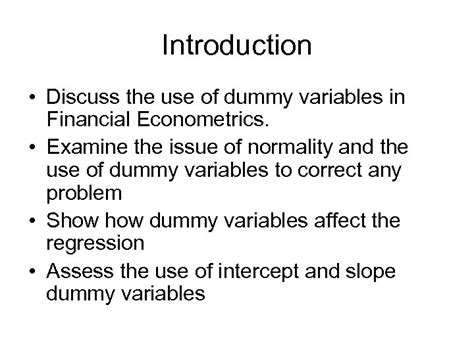 Dummy Variables Introduction Discuss The Use