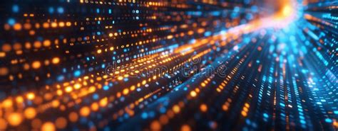 futuristic digital data stream binary code glowing orange lights