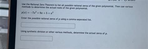 Solved Use The Rational Zero Theorem To List All Possible Chegg