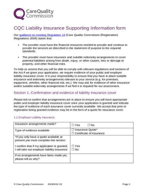 Cqc Liability Insurance Supporting Ination Doc Template Pdffiller