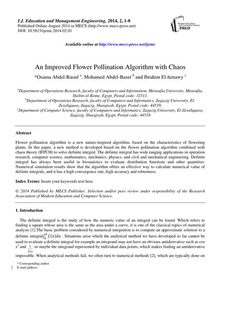 Pdf An Improved Flower Pollination Algorithm With Chaos