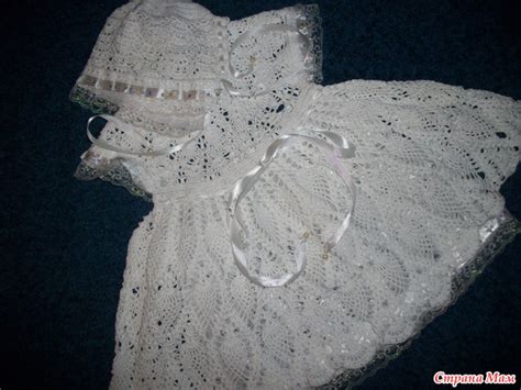 Крестильный комплект для девочки Вязание Страна Мам