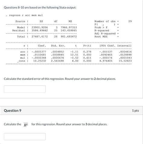 Solved Questions 8 10 Are Based On The Following Stata