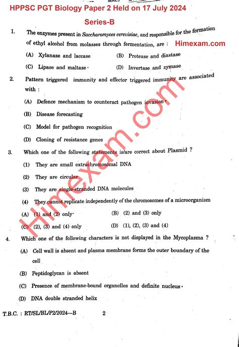 Himexam Hppsc Pgt Biology Question Paper Held On 17 July