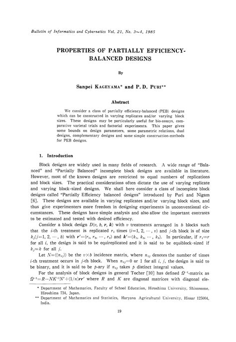PDF Properties Of Partially Efficiency Balanced Designs