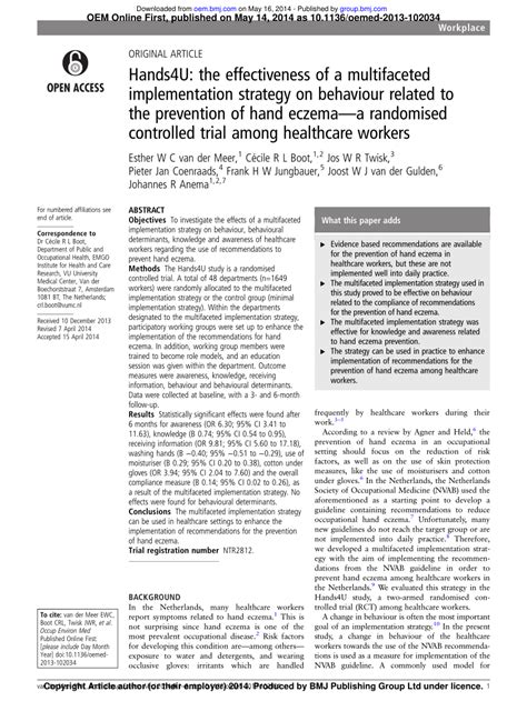 Pdf Hands4u The Effectiveness Of A Multifaceted Implementation Strategy On Behaviour Related