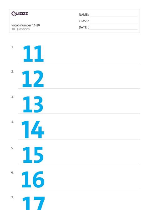 50 Writing Numbers 11 20 Worksheets For 4th Class On Quizizz Free And Printable