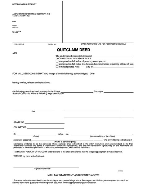 Printable Quit Claim Deed Form Free Printable Forms