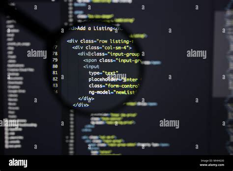 Real Html Code Developing Screen Programing Workflow Abstract Algorithm Concept Lines Of Html