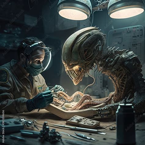 Scientist Or Doctor Dissecting Mutant Creatures Aliens Science