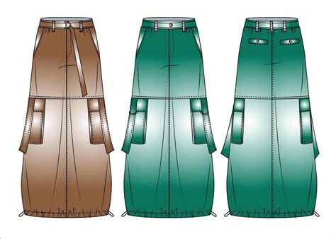 Cargo Long Skirt Technical Fashion Illustration A Line Skirt Fashion
