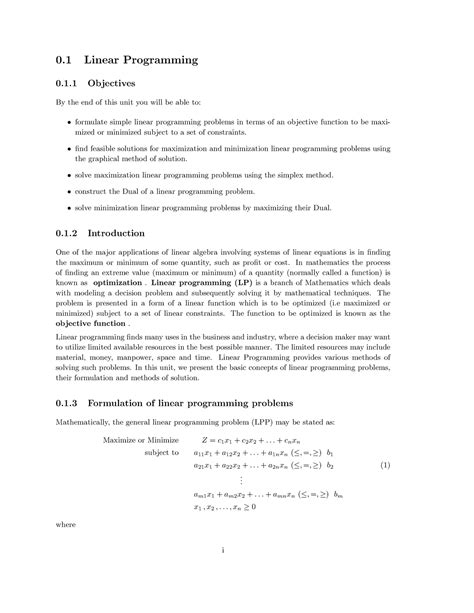 Linear Programming Notes 0 Linear Programming 01 Objectives By The