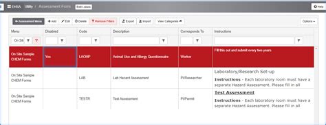 Assessment Menu