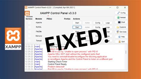 xampp apache module not starting port 80 solution youtube