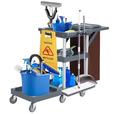 Commercial Traditional Janitorial 3 Shelf Cleaning Cartlarge Capacity