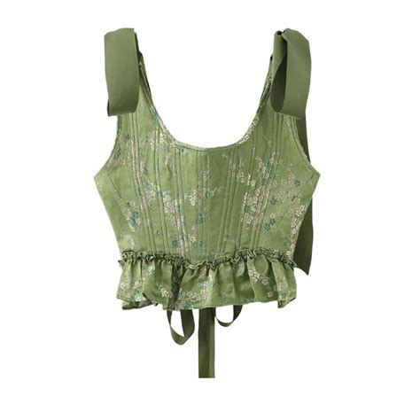 Handmade Vintage Reproduction Floral Jacquard Lace Up Corset Top